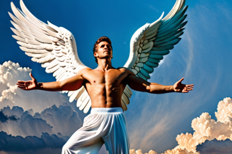 male angel flying through heaven