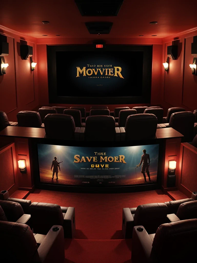 Luxurious Home Theater Featuring a Movie Poster for 'Save More Dude'