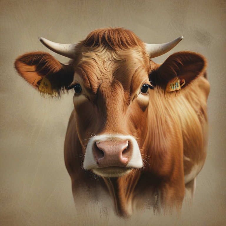 A Close-Up Portrait of a Beautiful Brown Cow in Natural Light.