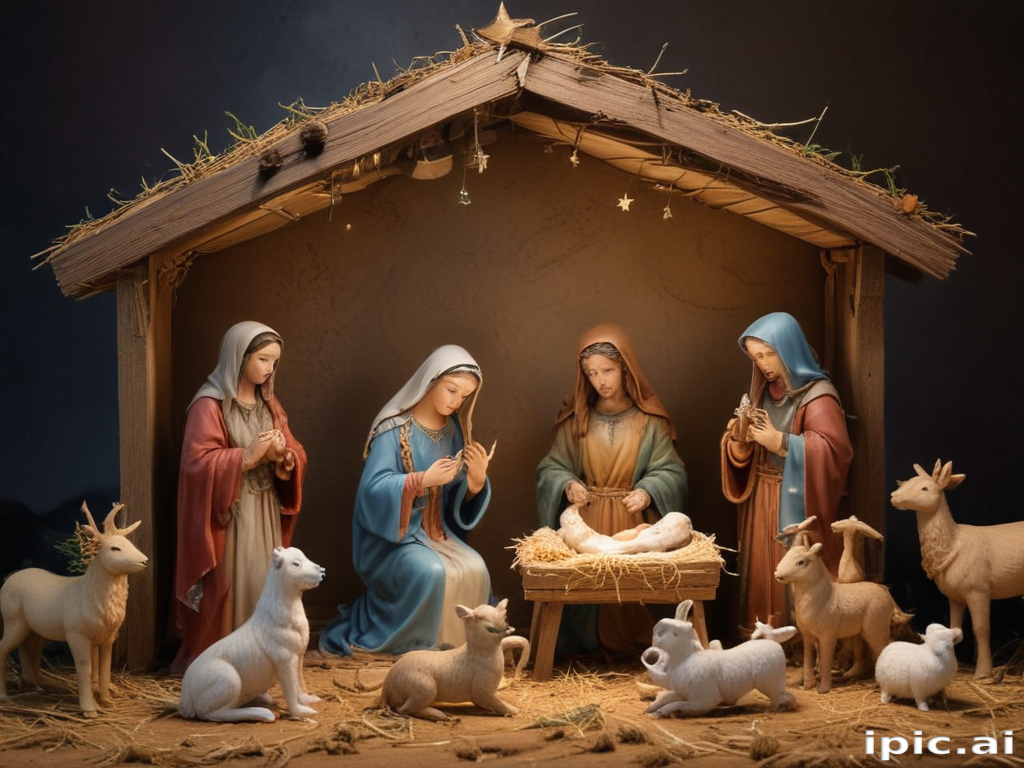 Beautiful Nativity Scene Depicting the Birth of Jesus with Mary and Joseph