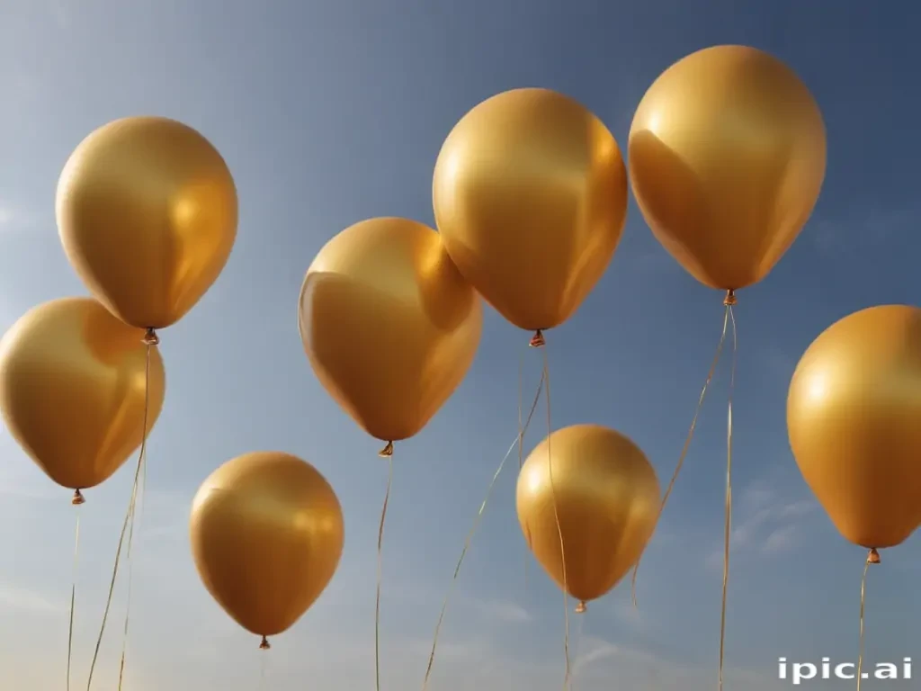 Glorious Golden Balloons Floating Against a Clear Blue Sky Above