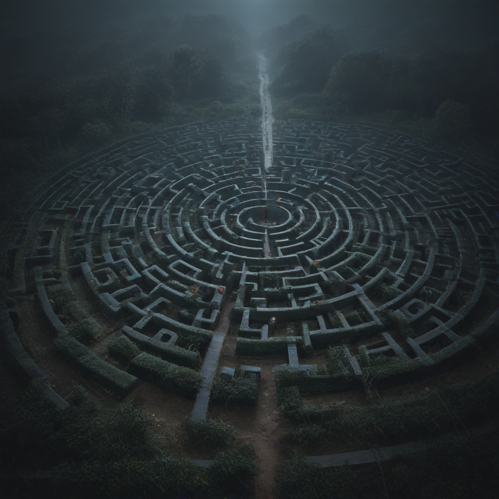 A mysterious maze in the middle of nowhere where it is a bit dark