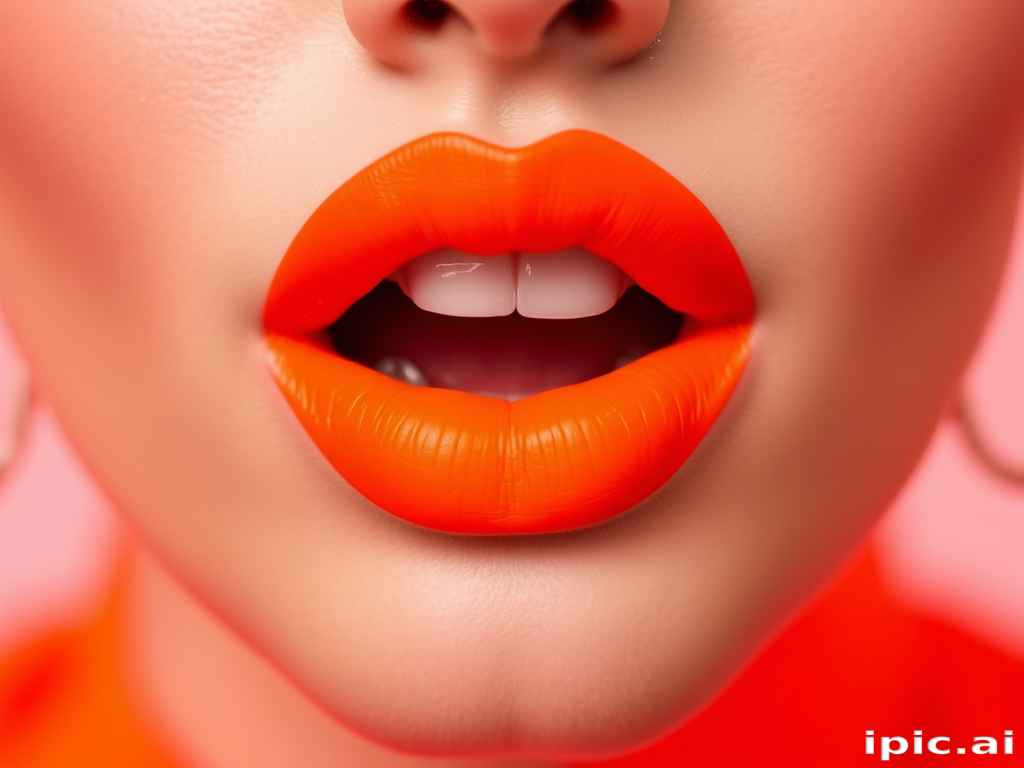 Matte neon orange lips, known as "Citrus Burst," provide a vibrant pop ...