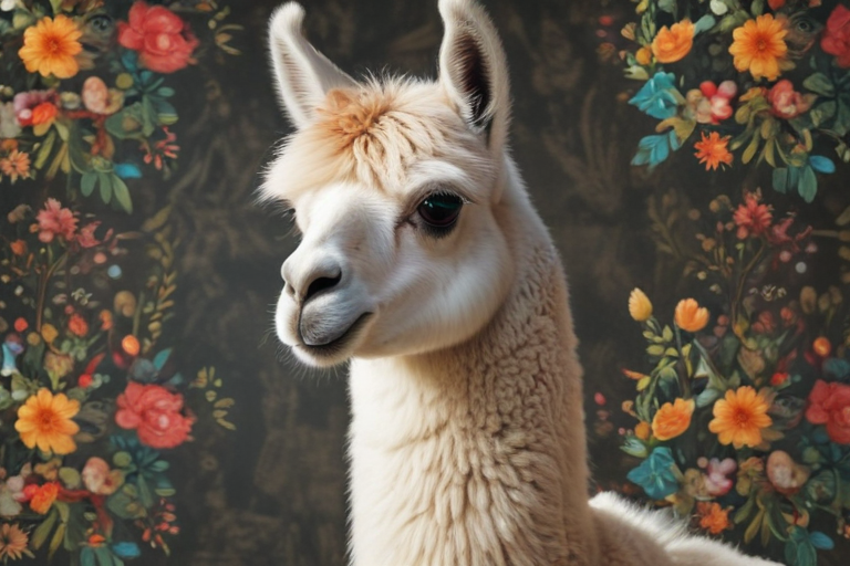 A Charming Llama Posing Gracefully Against a Floral Background of ...