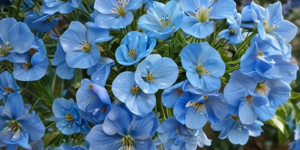 Vibrant Blue Flowers in Full Bloom Surrounded by Lush Green Leaves