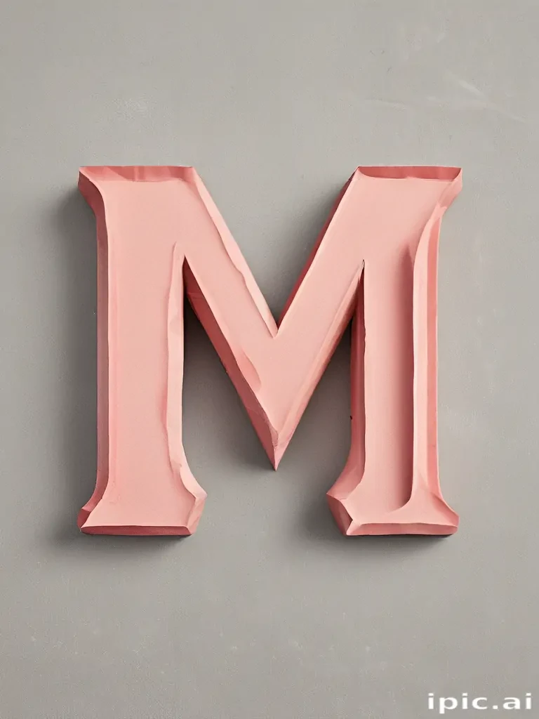 Stylish Pink Letter M Decorated Against a Plain Gray Background.