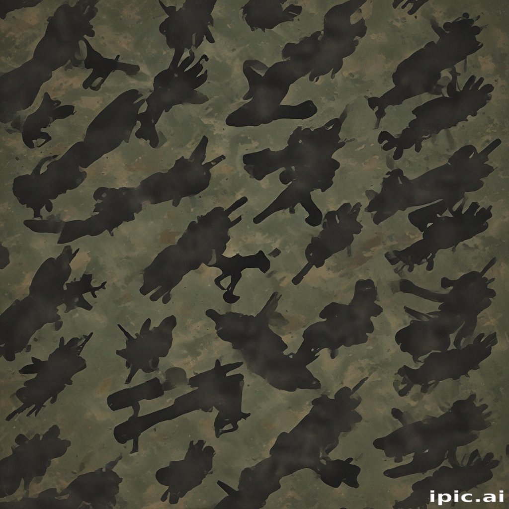 Abstract Camouflage Pattern Featuring Silhouettes of Various Military ...