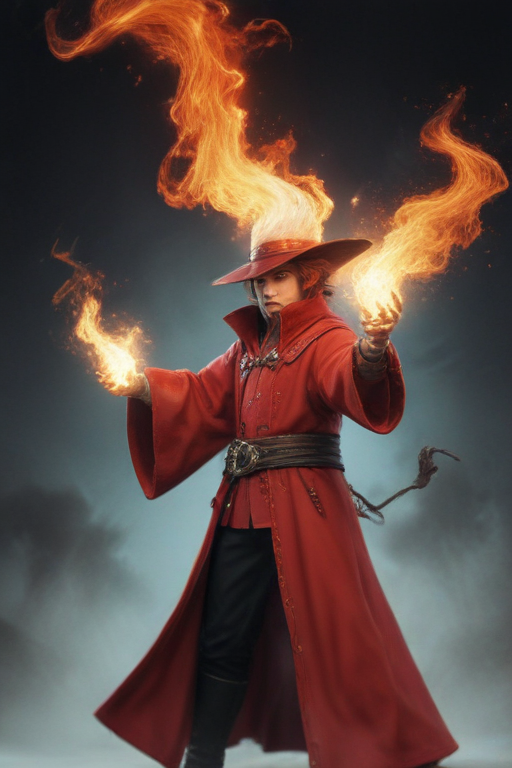 a red mage casting a fiery spell