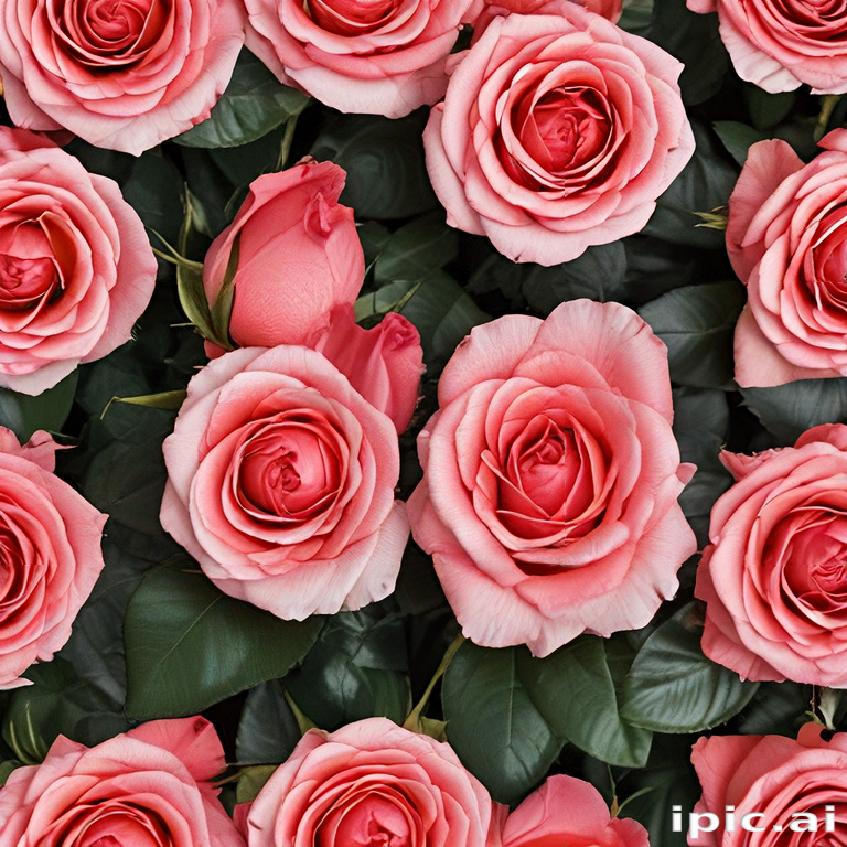 Vibrant Pink Roses in Full Bloom Surrounded by Lush Green Leaves