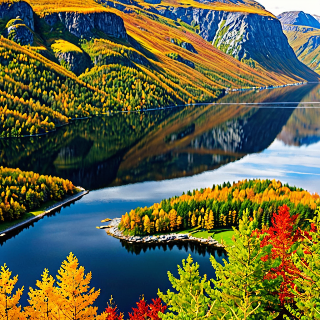 Nordic autumn fjord landscape