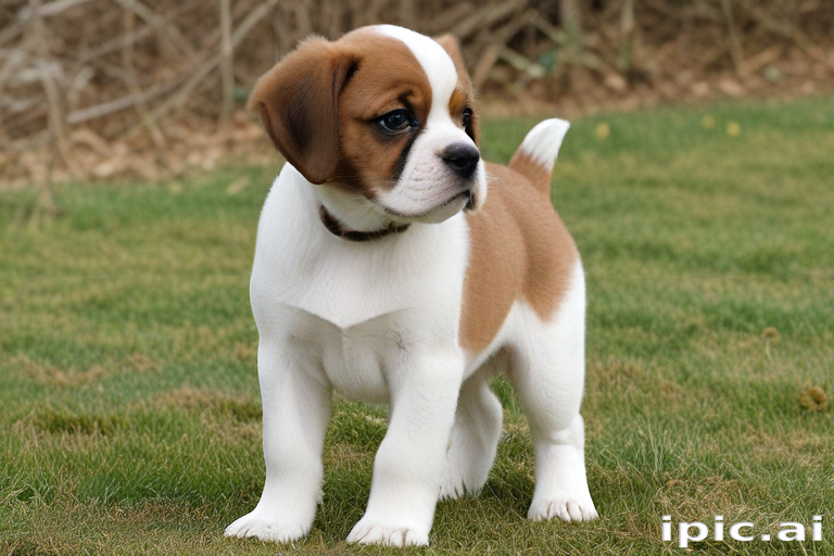 A Playful Puppy with Brown and White Fur Enjoying the Outdoors.