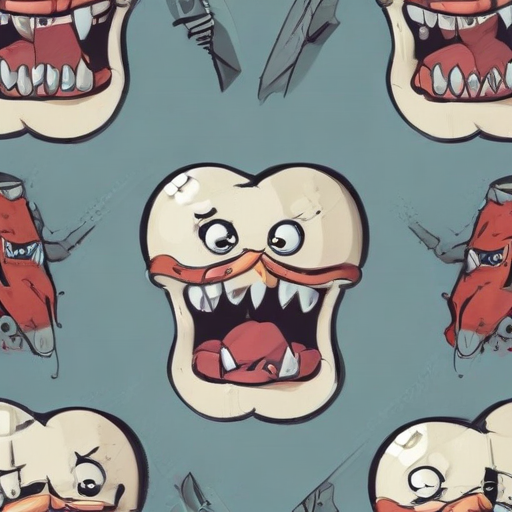 Cartoonized, stylized, tooth. Military molar wielding a weapon. Angry ...