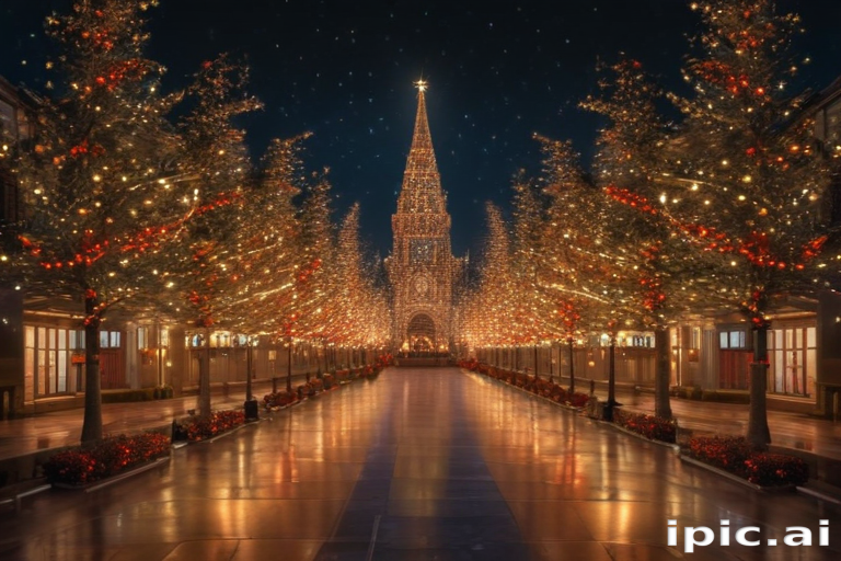 Magical Winter Wonderland Featuring a Stunningly Lit Cathedral and ...