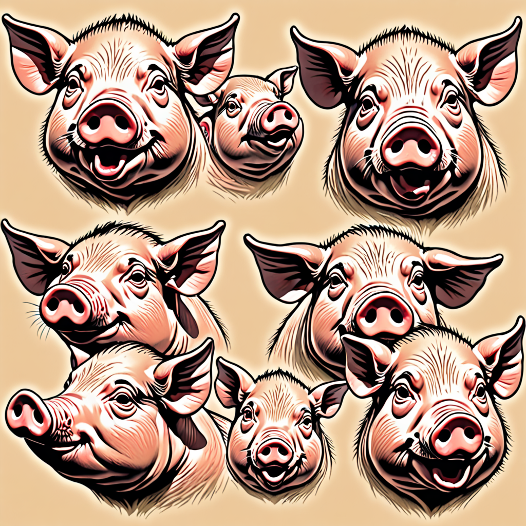 Pig head,hachuras,draw,skecth,horror,multiple angles