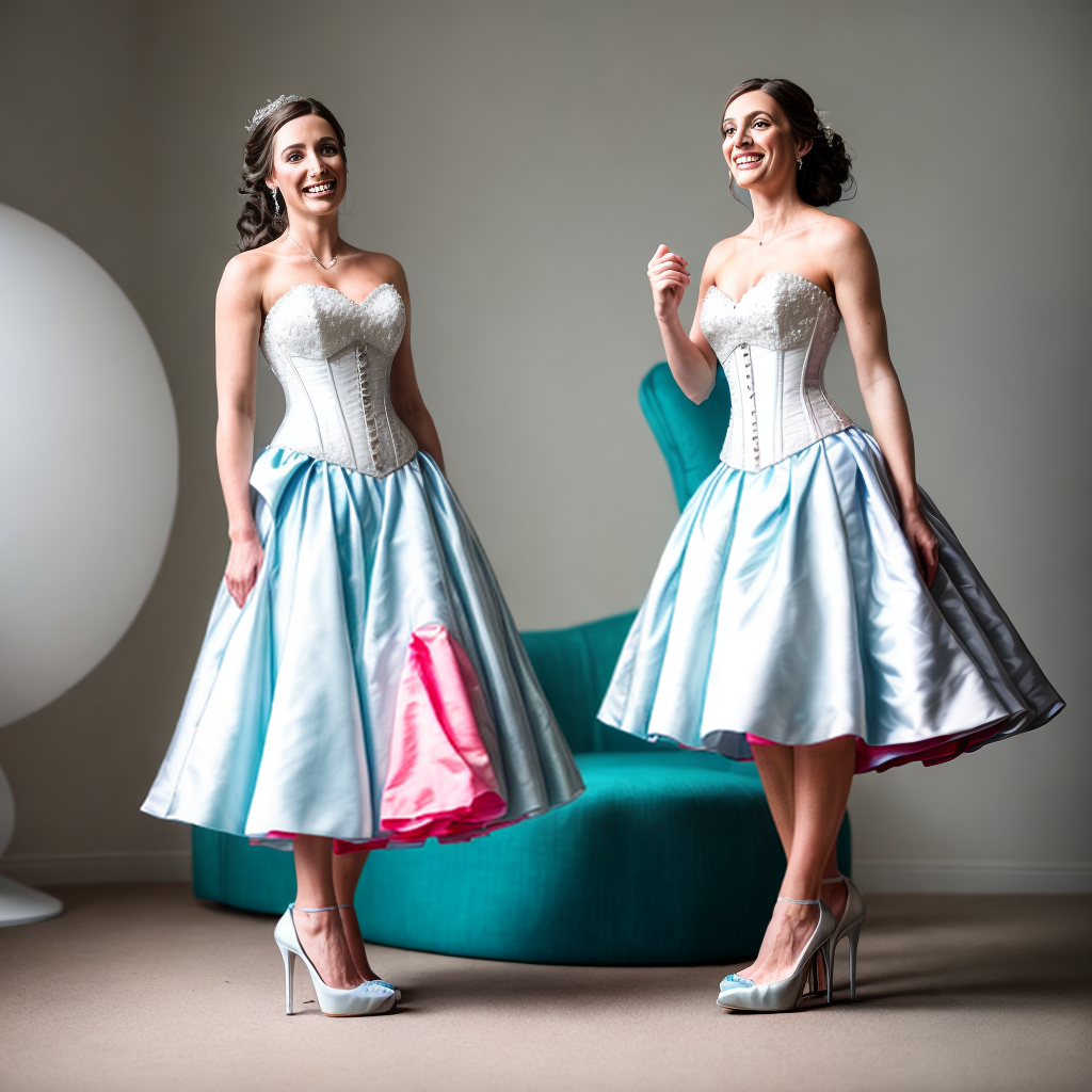 bride, on reception, corset, high heels