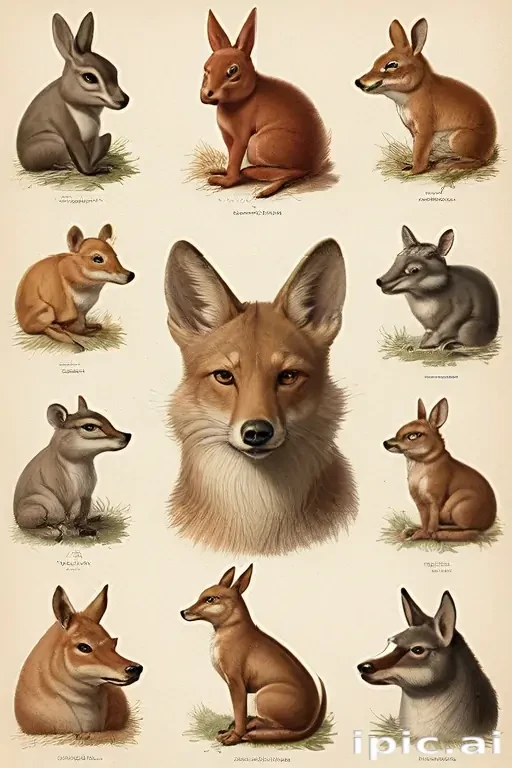 Illustration Featuring Various Species of Canids and Their Unique ...