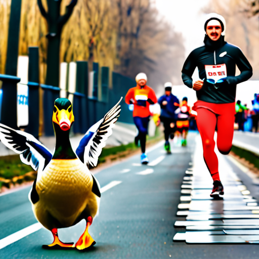 Ducks animals running at the Marathon of Belgrade alongside human ...