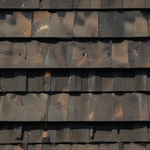 Close-Up View of Textured Wooden Roof Shingles in Natural Lighting