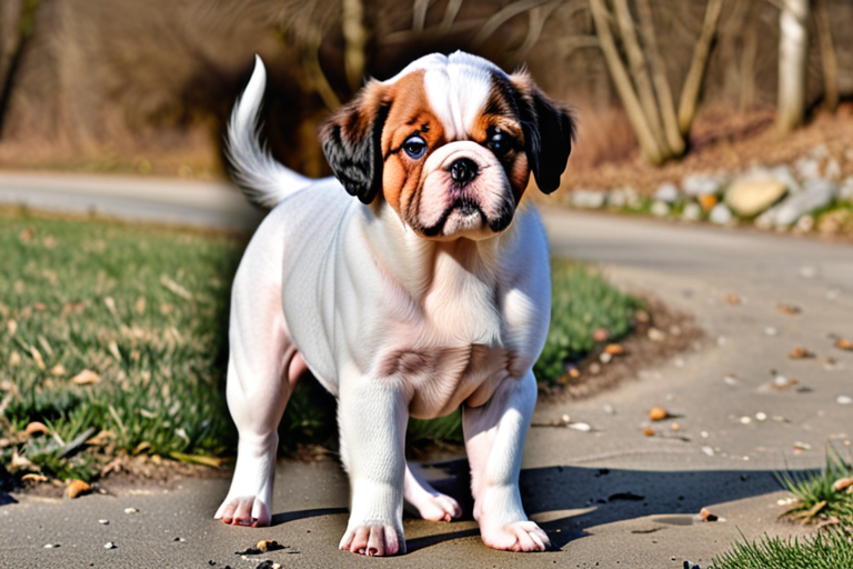 Adorable Puppy with Unique Markings Enjoying a Sunny Day Outdoors.