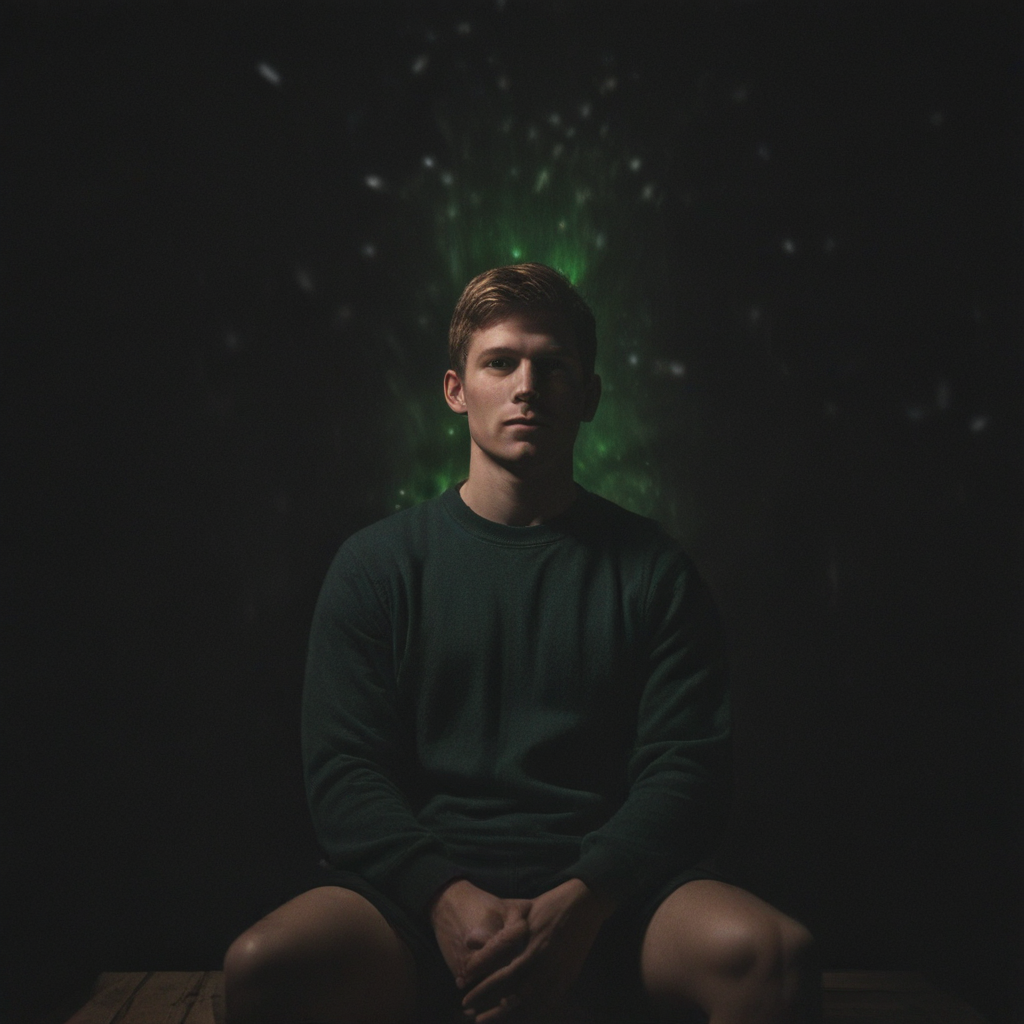 A Person sitting in a almost completely dark space, project the ...