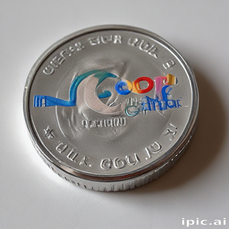 Shiny Coin Featuring Colorful Logo and Intricate Design on Surface.