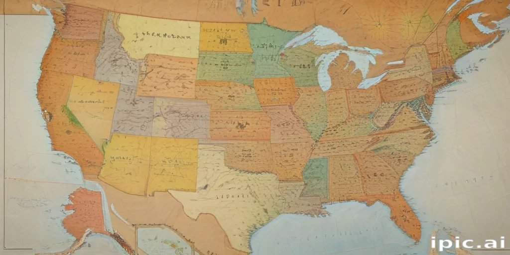Historical Map of the United States with Detailed Annotations and Regions