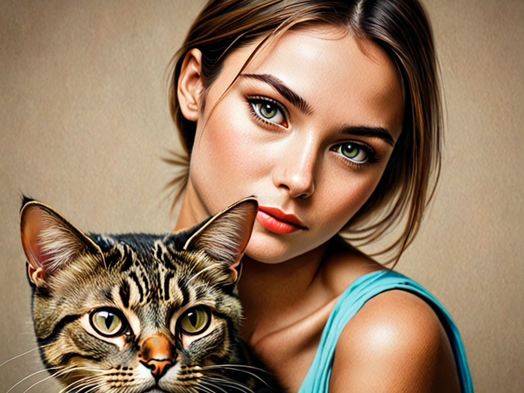 Girl very realistic with a cat