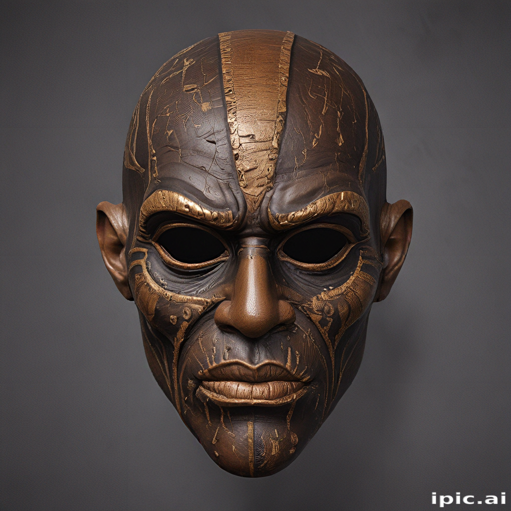 Intricately Designed Bronze Mask with Distinctive Features and Textured ...
