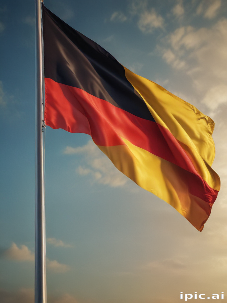 Beautiful German Flag Flying Proudly Against a Scenic Sky Background