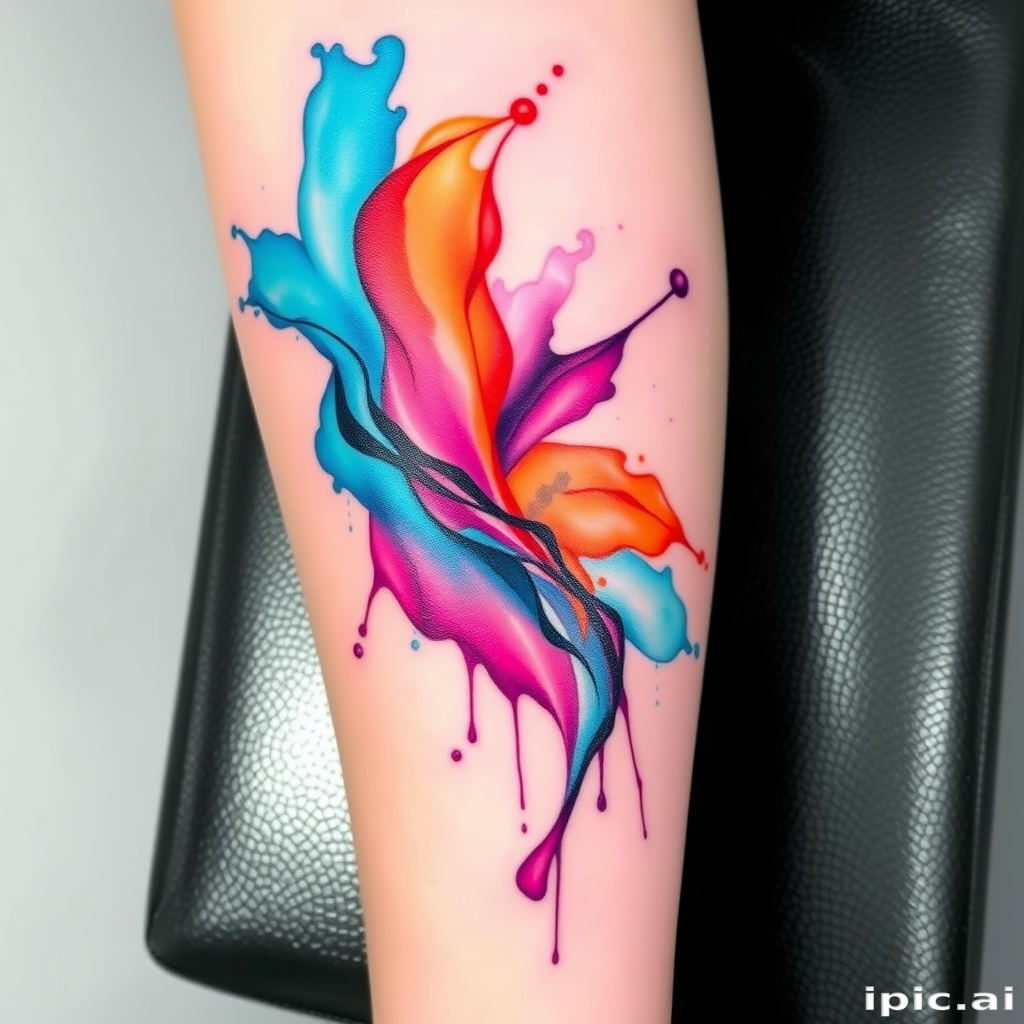 Vibrant Color Splash Tattoo Design with Abstract Fluid Patterns and Drips