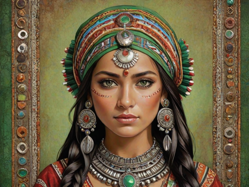 Portrait of a Beautiful Woman Adorned in Traditional Cultural Jewelry ...