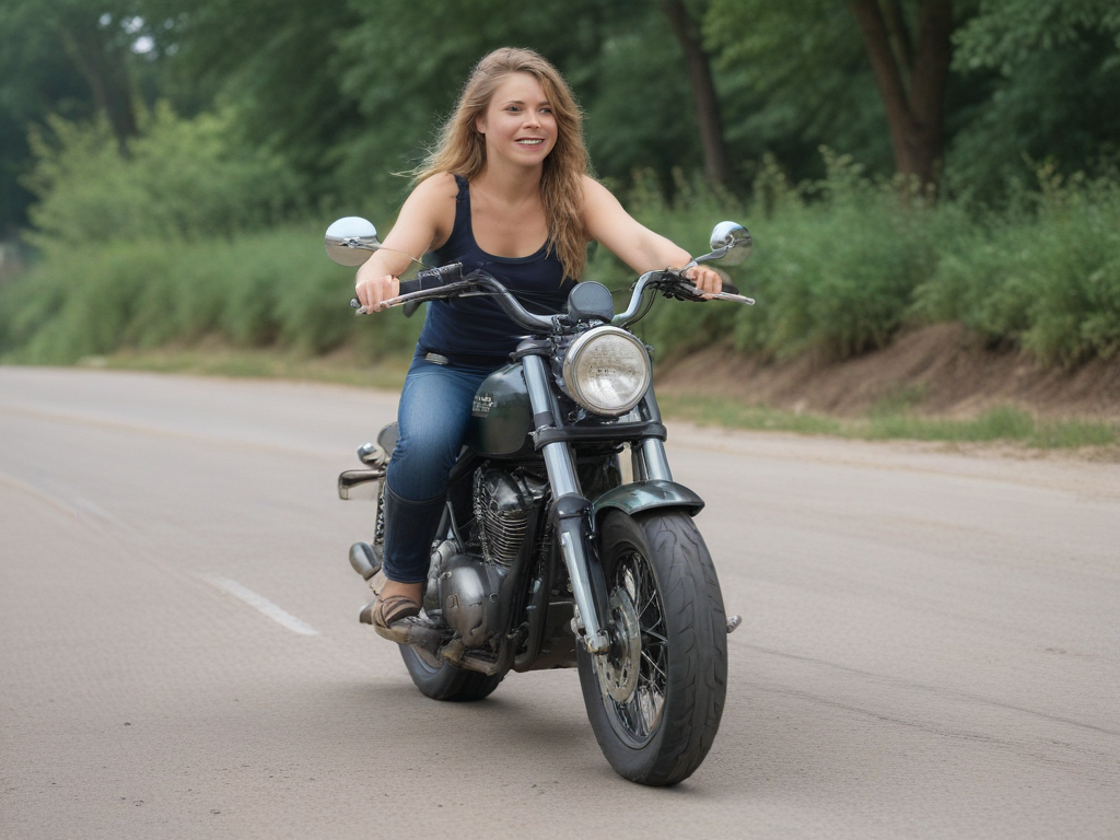 dwarf female riding a large motorcycle where her feet can't touch the ...
