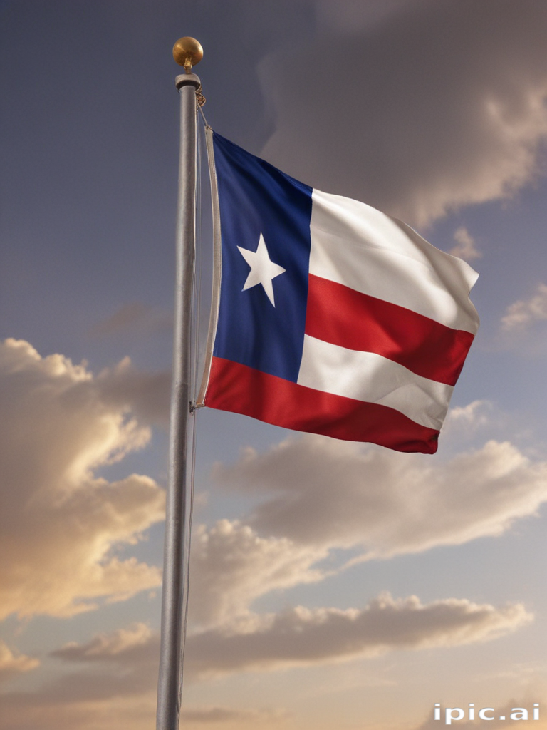 A Lone Star Flag Waving Proudly Against a Beautiful Sky Background.