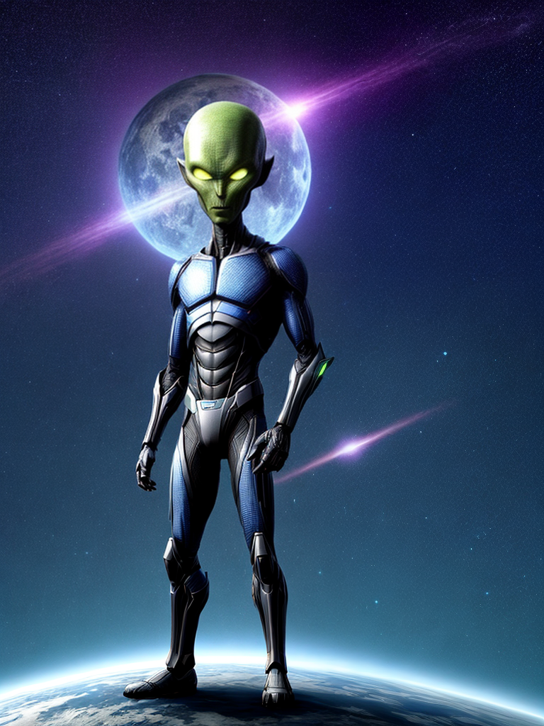 a full body image of a male alien that looks very stylish and is ...