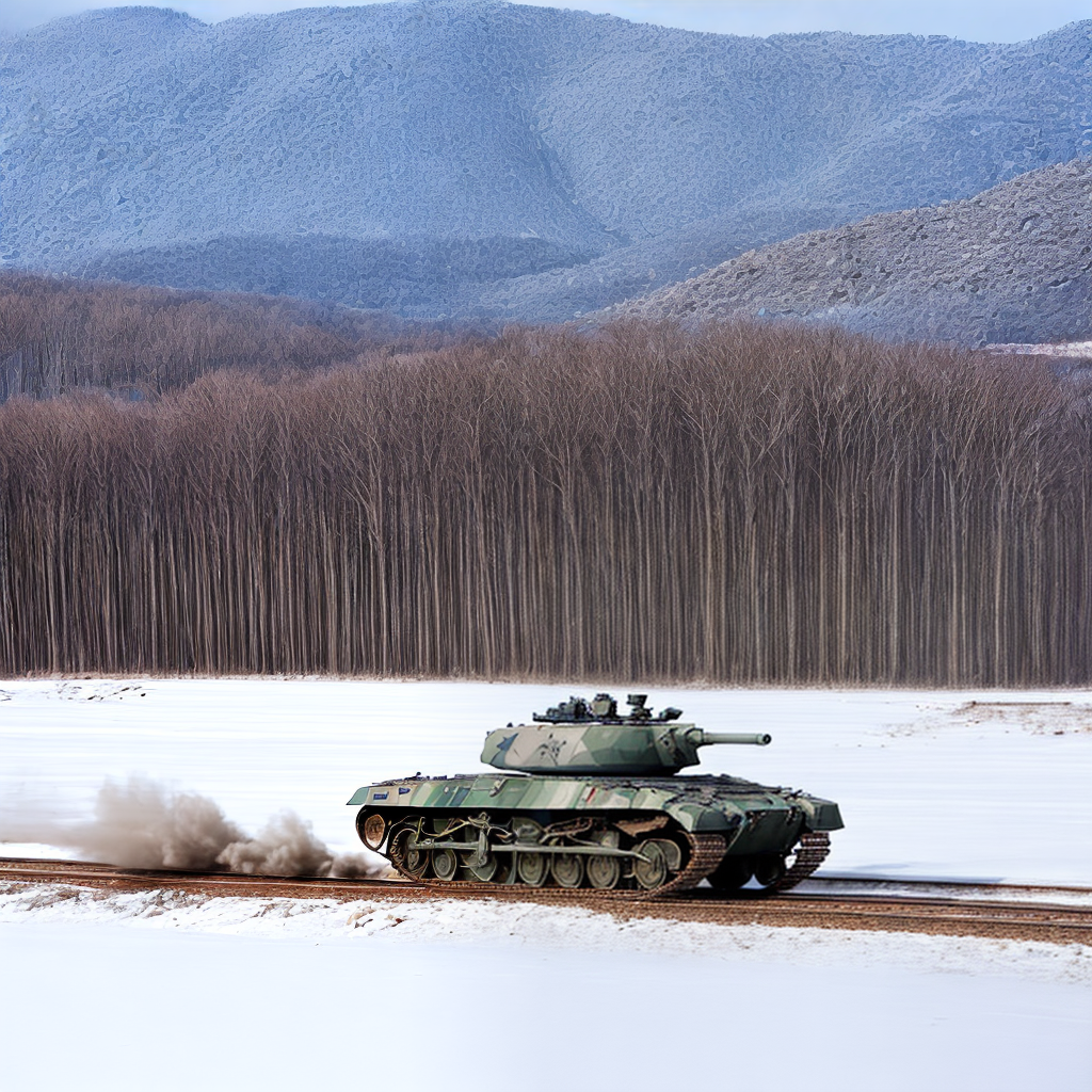 a modern MBT in a snowy landscape