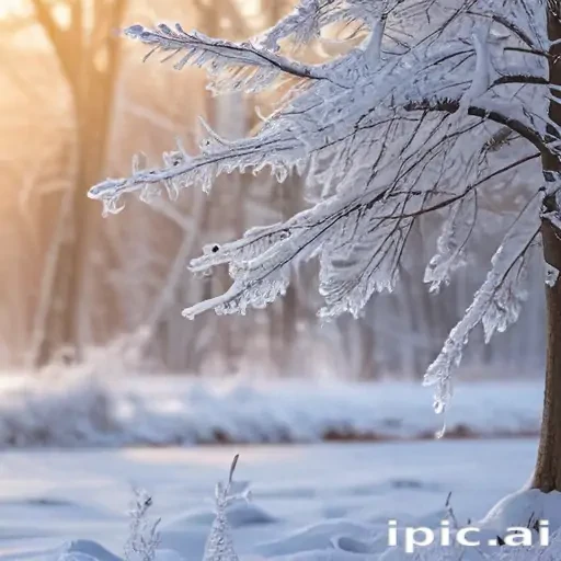 Glittering Frost on Branches Illuminated by Soft Winter Sunrise Light