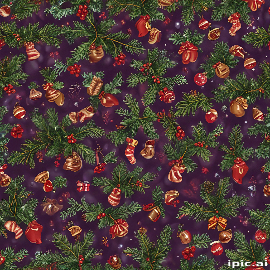 Festive Christmas Pattern Featuring Ornaments, Bells, and Evergreen Foliage