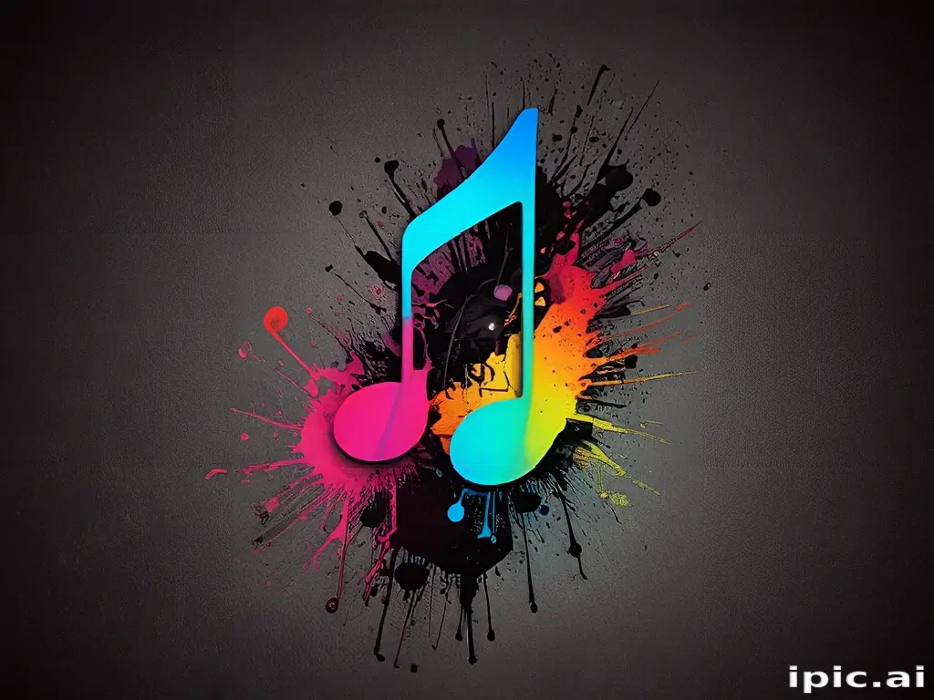 Vibrant Music Notes Surrounded by Colorful Splashes of Artistic Expression