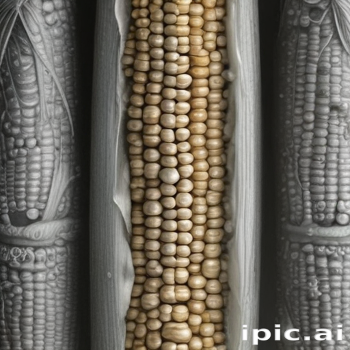Artistic Representation of Corn Kernels Surrounded by Detailed Gray Cob ...