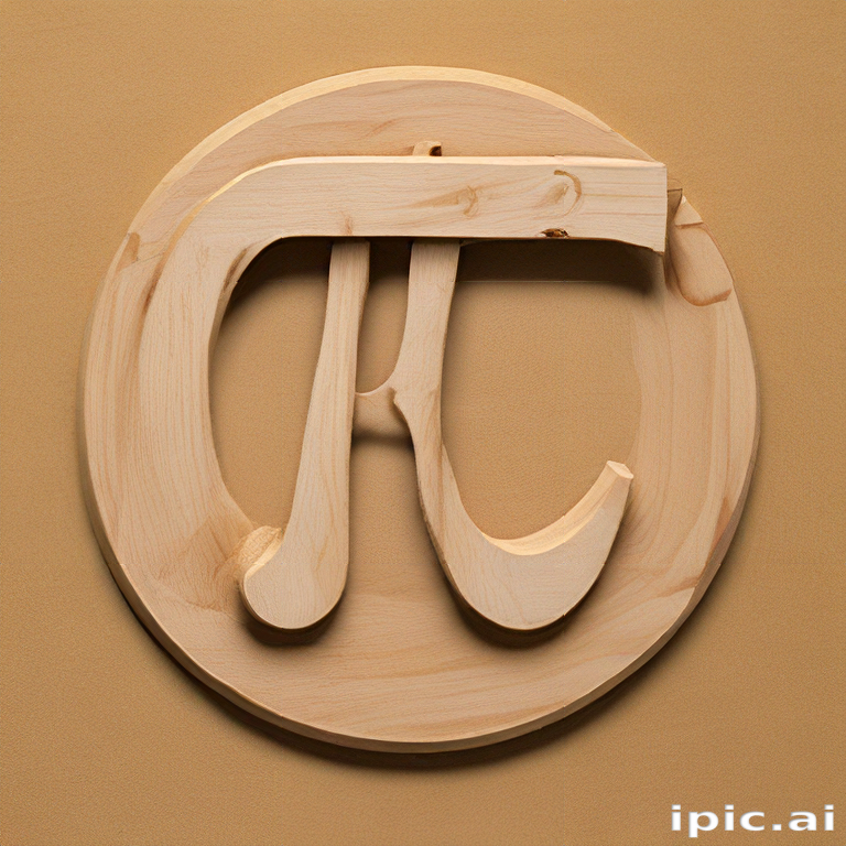 Artistic Wooden Representation of the Mathematical Symbol Pi in a Circle.
