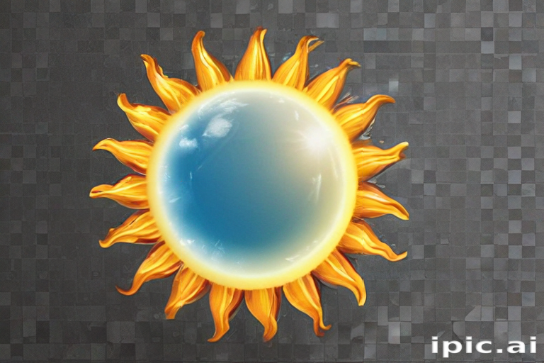 Radiant Sun Symbol with Bright Rays Surrounding a Reflective Blue Center