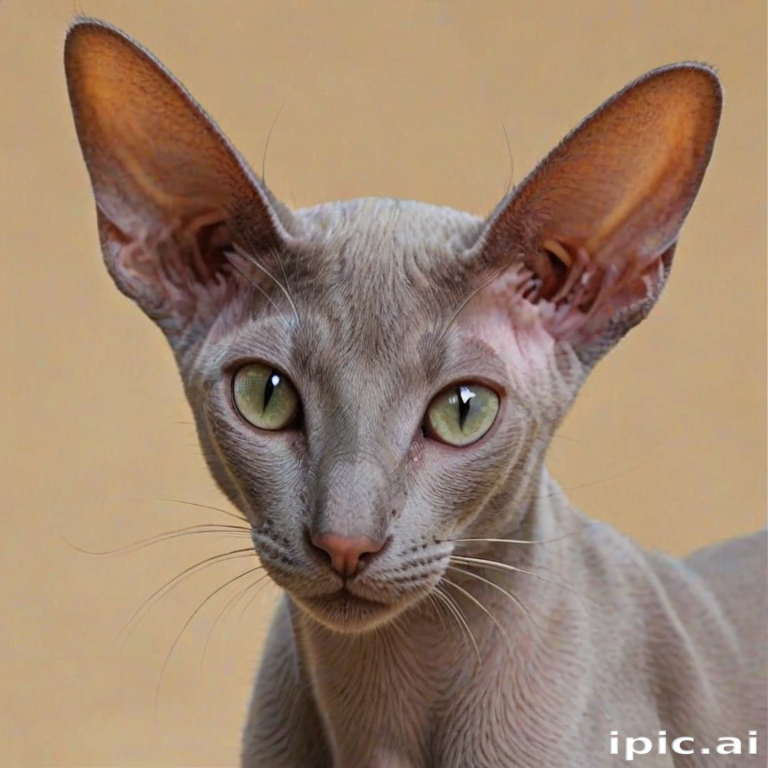 A Unique Close-Up of a Beautiful Sphynx Cat with Striking Features.