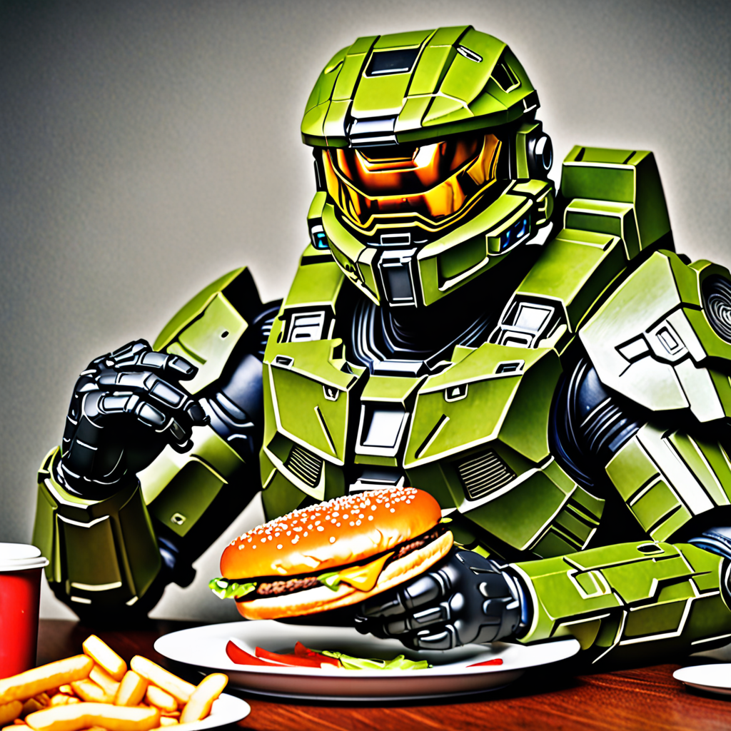 Master chief eating a burger
