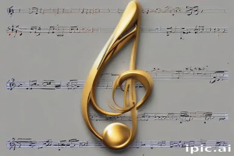 Elegant Golden Musical Note Overlaid on Sheet Music Background Design