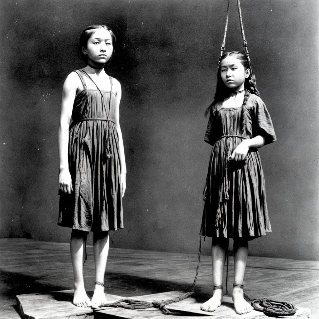 Modern Girl barefoot on the gallows with noose around their neck ...