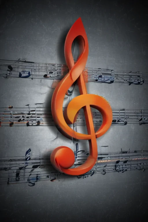 Vibrant Musical Notes and a Bold Treble Clef on a Vintage Background