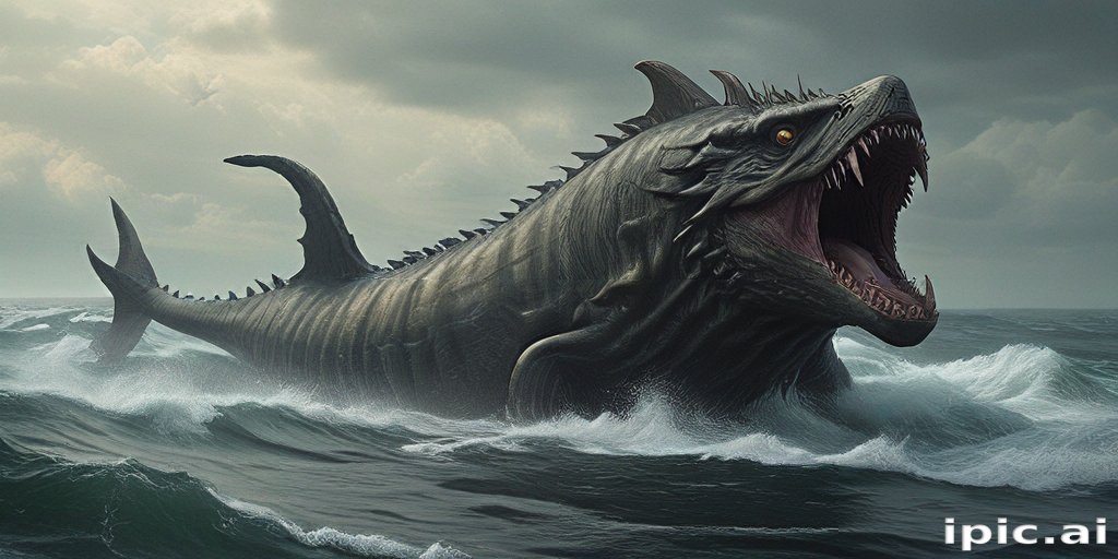 Majestic Sea Monster Emerges from the Depths Amidst Turbulent Waves
