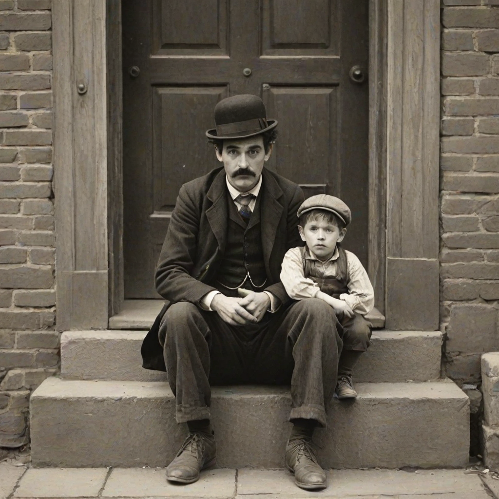 A Historical Portrait of a Father and Son Sitting Together Outdoors