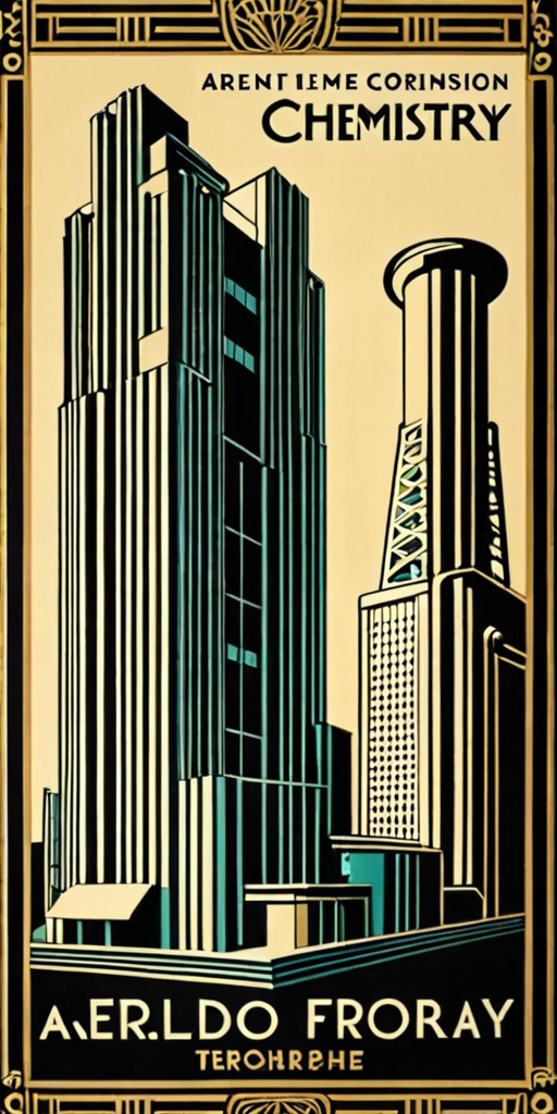 Art deco wonders of chemistry industry poster