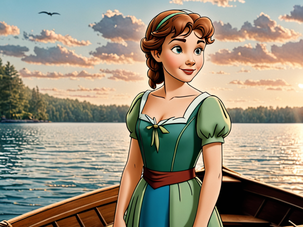 Wendy Darling fron cartoon Peter Pan in a boat